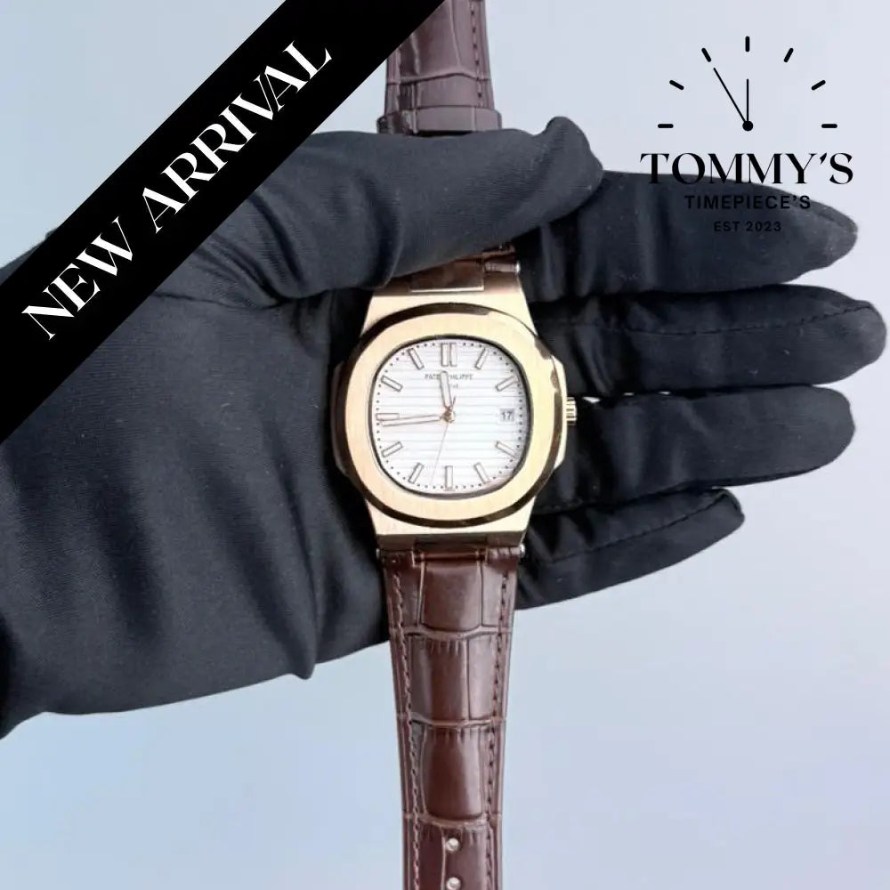AAA+ Nautilus Rose Gold White Dial 40mm Leather Strap – Tommys Timepieces